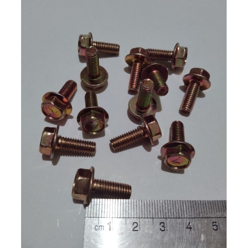 Jual 20 pcs baut flange bolt m6 x 16 mm / baut topi kuning ( kunci 10 ) | Shopee Indonesia