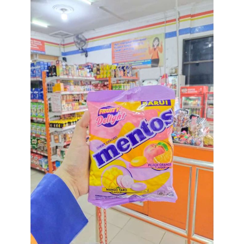 Jual MENTOS FRUITY DELIGHT MANGO TARO & PEACH ORANGE FLAVOUR 121,5G ISI ...