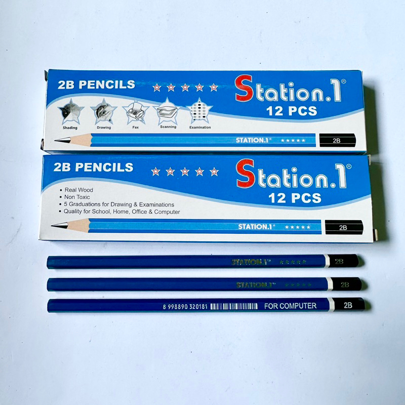 Jual Pensil 2B Station 1 Biru isi 12 pcs | Shopee Indonesia