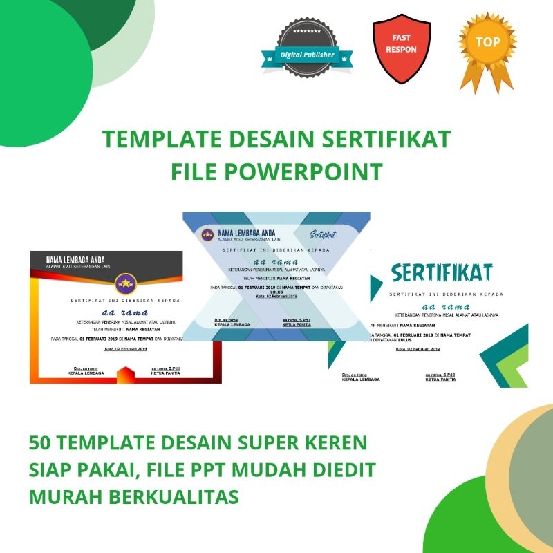 Jual 50 Template Desain Sertifikat Piagam Format Powerpoint | Design ...