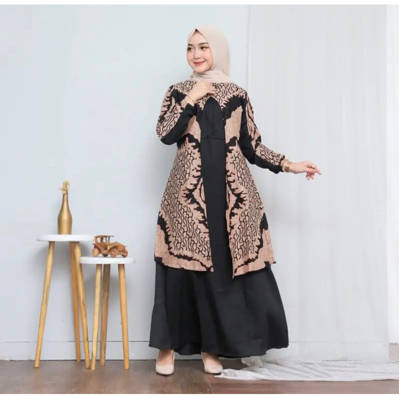 Jual Gamis batik modern premium, Dress muslim, Gamis batik kombinasi ...