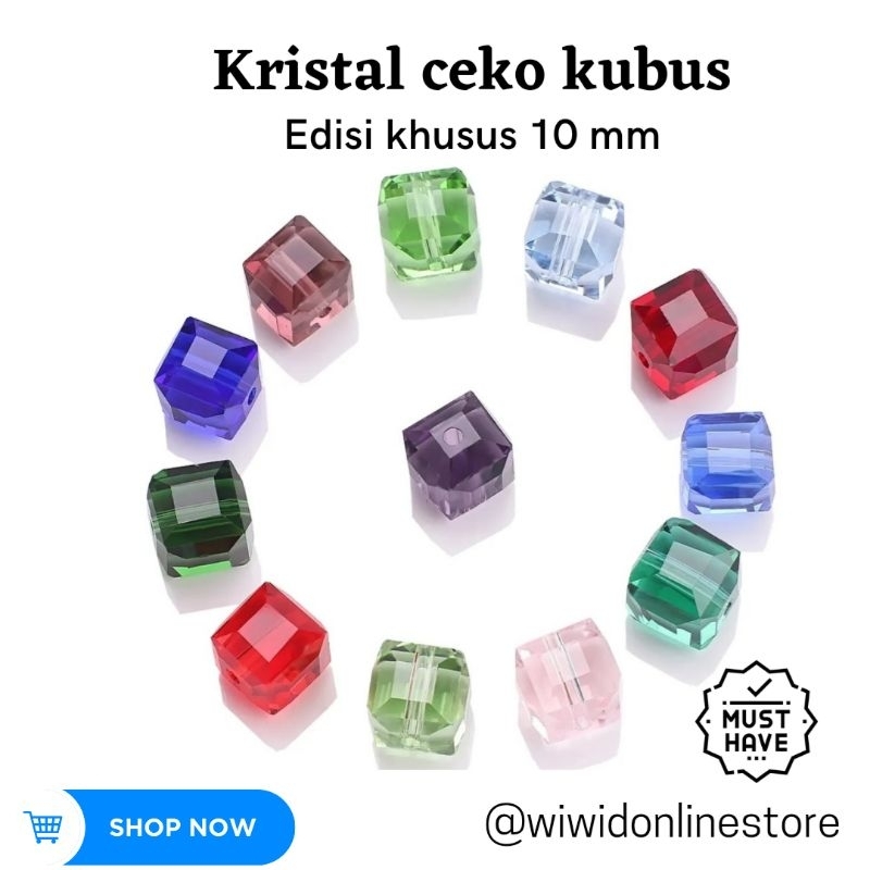 Jual (10 biji) MANIK KRISTAL CEKO KUBUS 10 mm | Shopee Indonesia