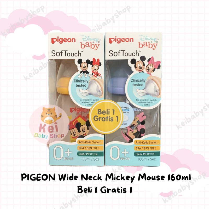 Jual (Beli 1 Gratis 1) Botol Susu Pigeon Mickey Mouse Wide Neck 160ml | Shopee Indonesia