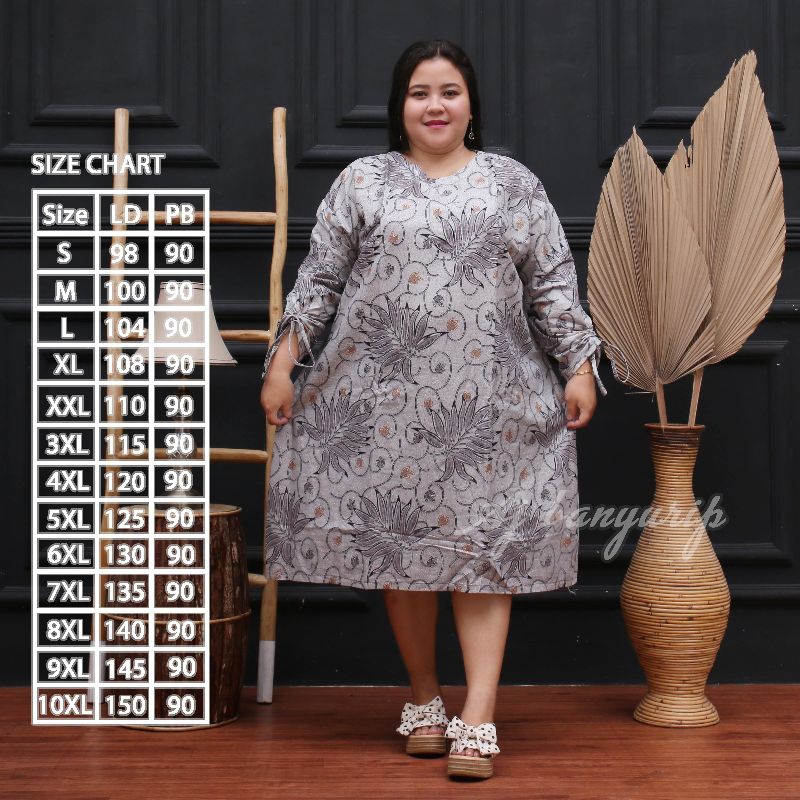 Jual (Aj Banyurip) COD Tunik Batik Murah Jumbo Kembang Gandum Abu Size S-10XL LD 98cm-150cm Muat ...