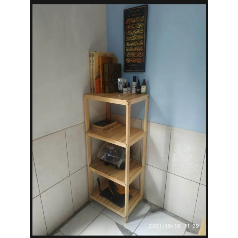 Jual Rak Hias Buku Kayu Susun 4 tingkat Minimalis Serbaguna Natural ...