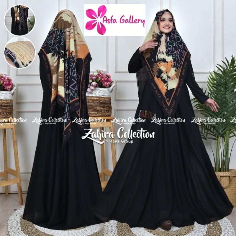 Jual Gamis dress muslim syari set khimar pari motif printing ceruty ...
