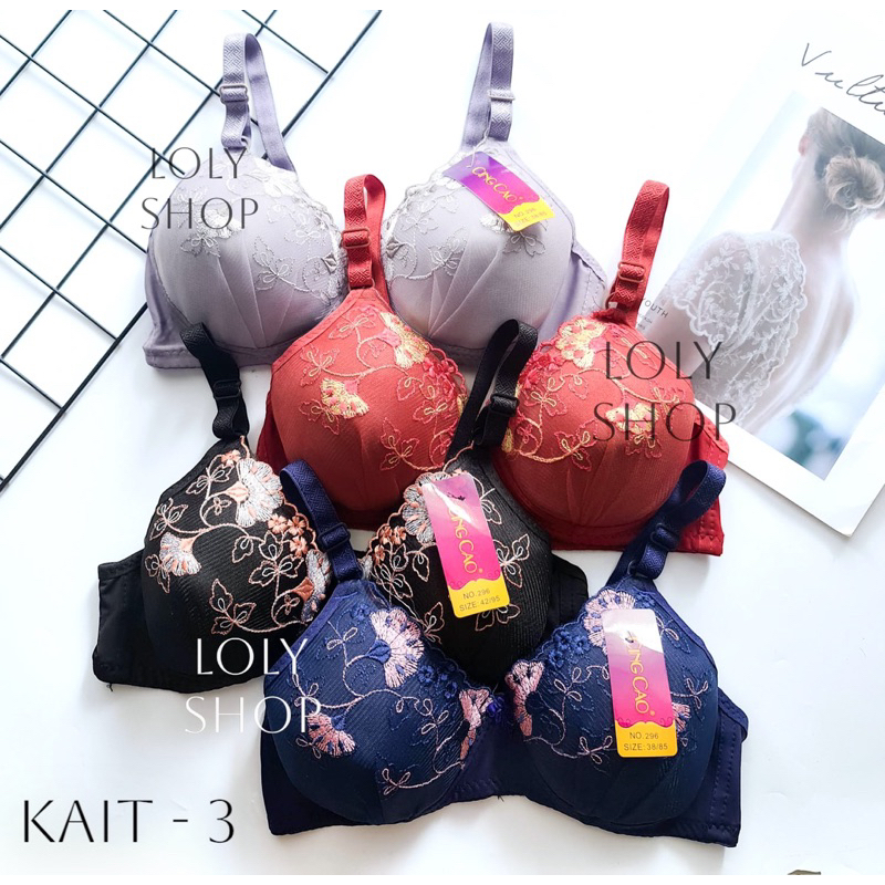 Jual Bra Busa Tanpa Kawat Motif Bordir Renda / BH Wanita Dewasa Kait 3 ...