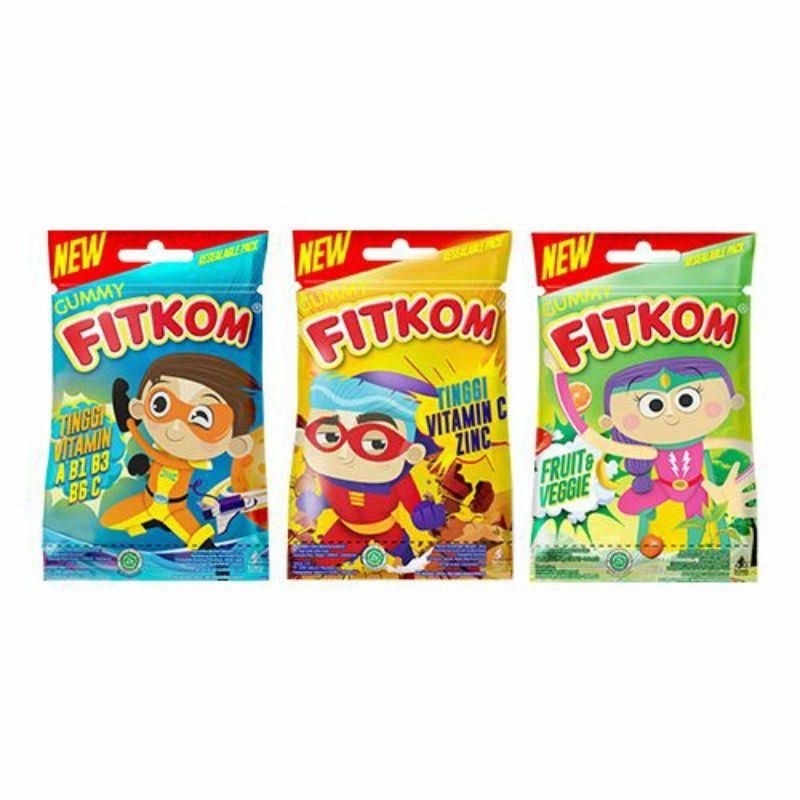 Jual fitkom gummy fruit veggie hijau vit c zinc kuning multivitamin ...