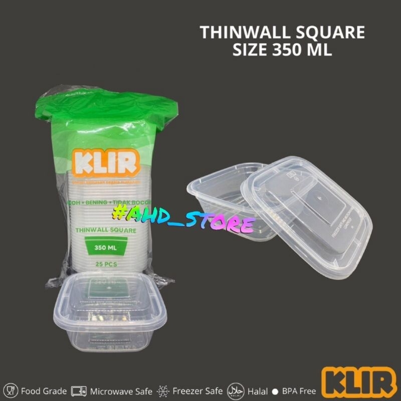 Jual Thinwall SQUARE MINI KLIR 350ml +Tutup / thinwall kotak 350ml ...