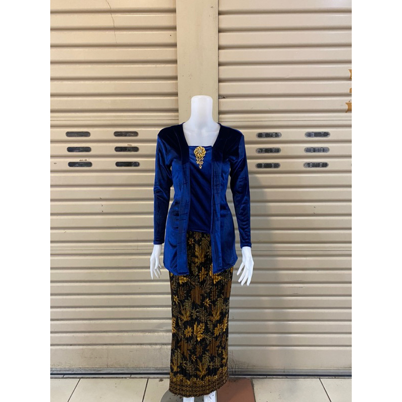 Jual Set Kebaya Bludru Biru + Rok Premium / Atasan Kebaya Bludru Murah ...
