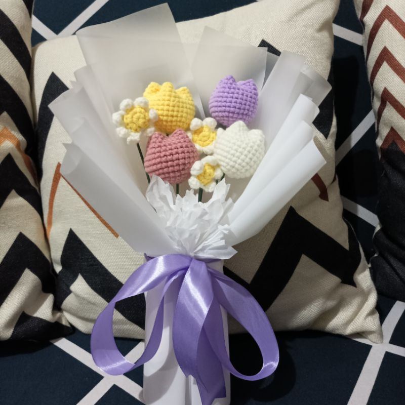 Jual Buket Bunga Tulip dan daisy rajutan handmade Bouquet Crochet ...