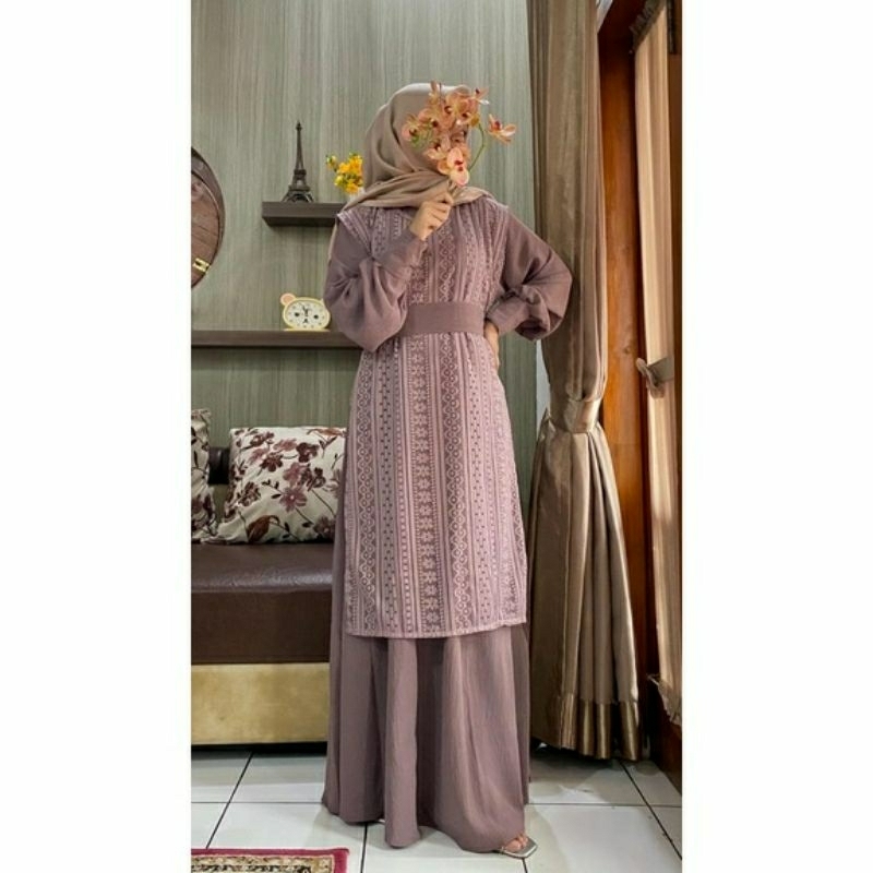 Jual Gamis Crinkle mix Brukat Maja Dress Gamis Lebaran Baju Lebaran ...
