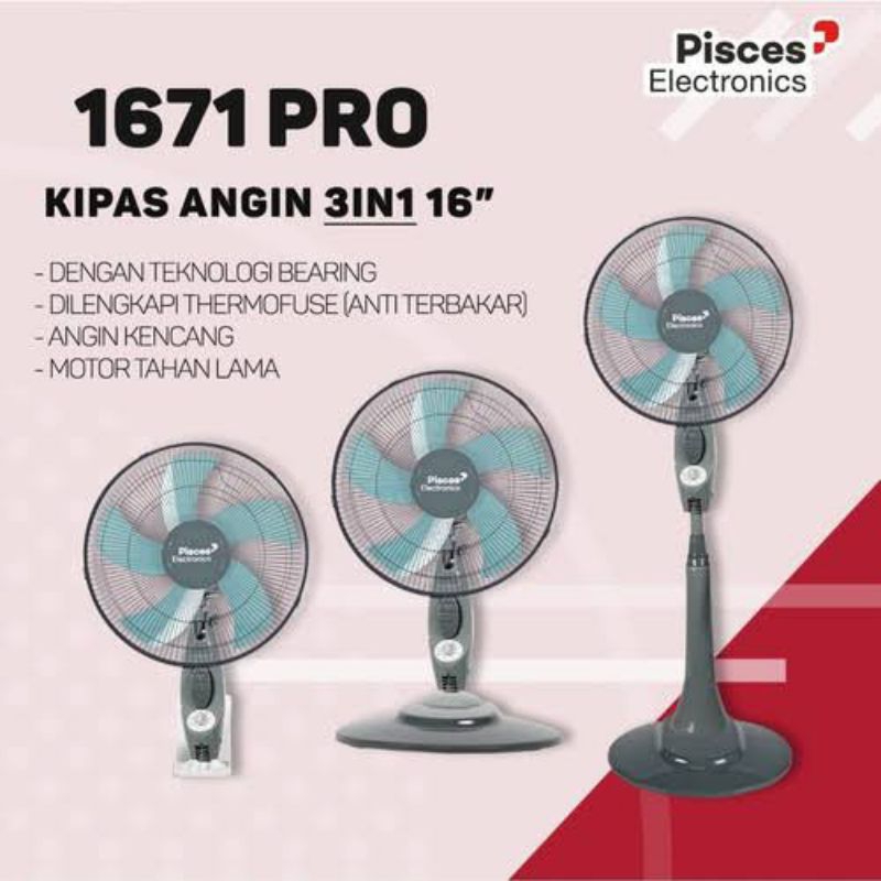 Jual kipas angin pisces/pisces kipas angin 3 fungsi (3in1) 16" bearing 1671 pro | Shopee Indonesia