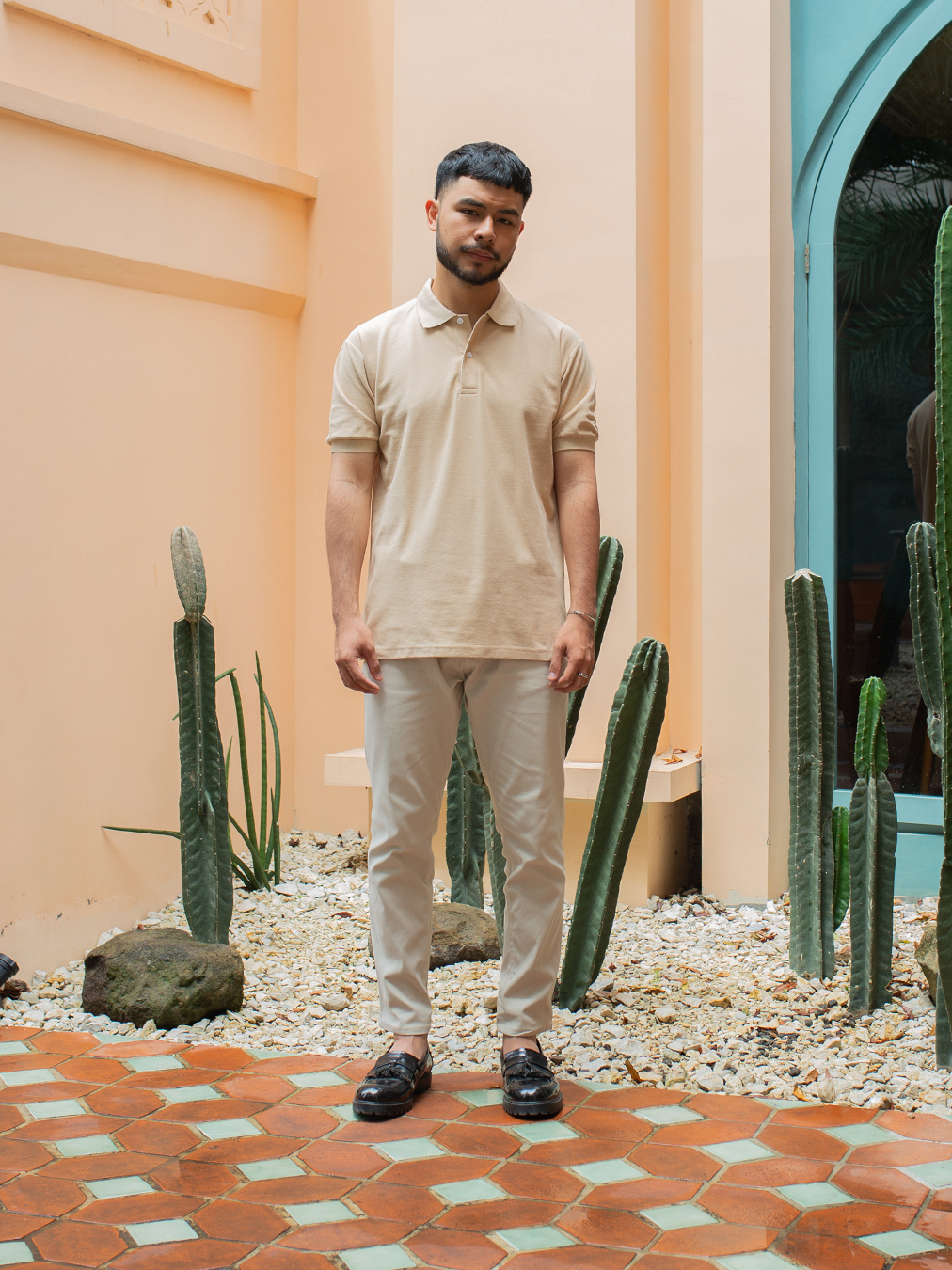 Jual MENLIVING Flawless Fit Polo Shirt Beige Khaki Coklat Muda / STAND ...