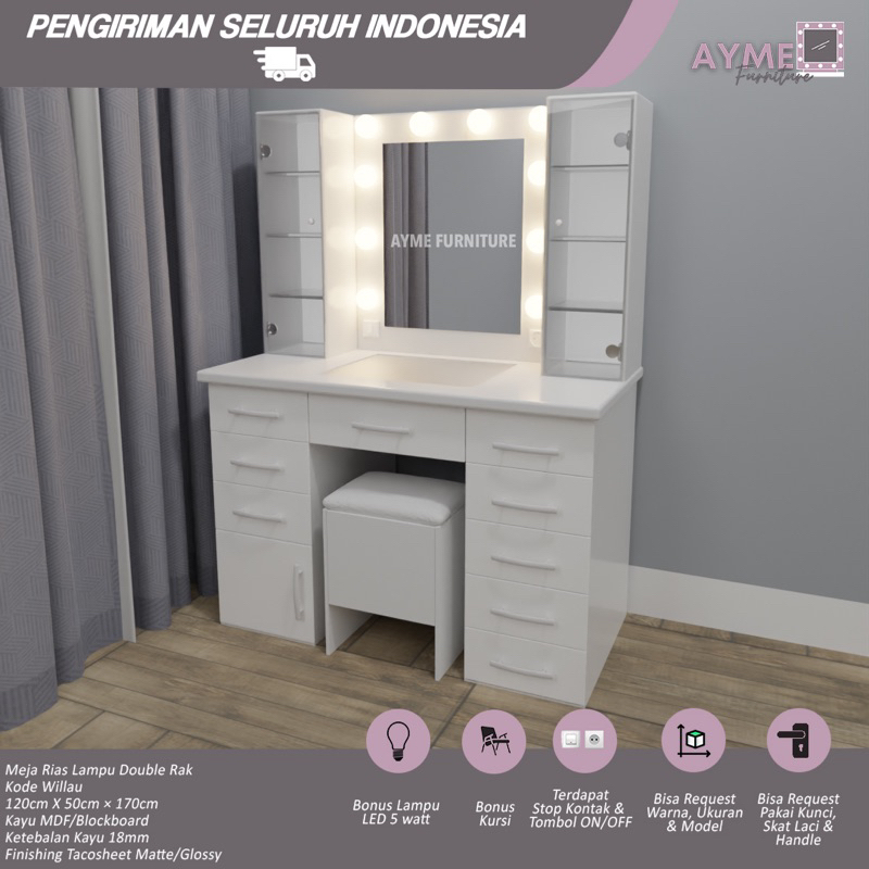 Jual Meja Rias Makeup Lampu Rak Double Willau (LUAR JABODETABEK ...