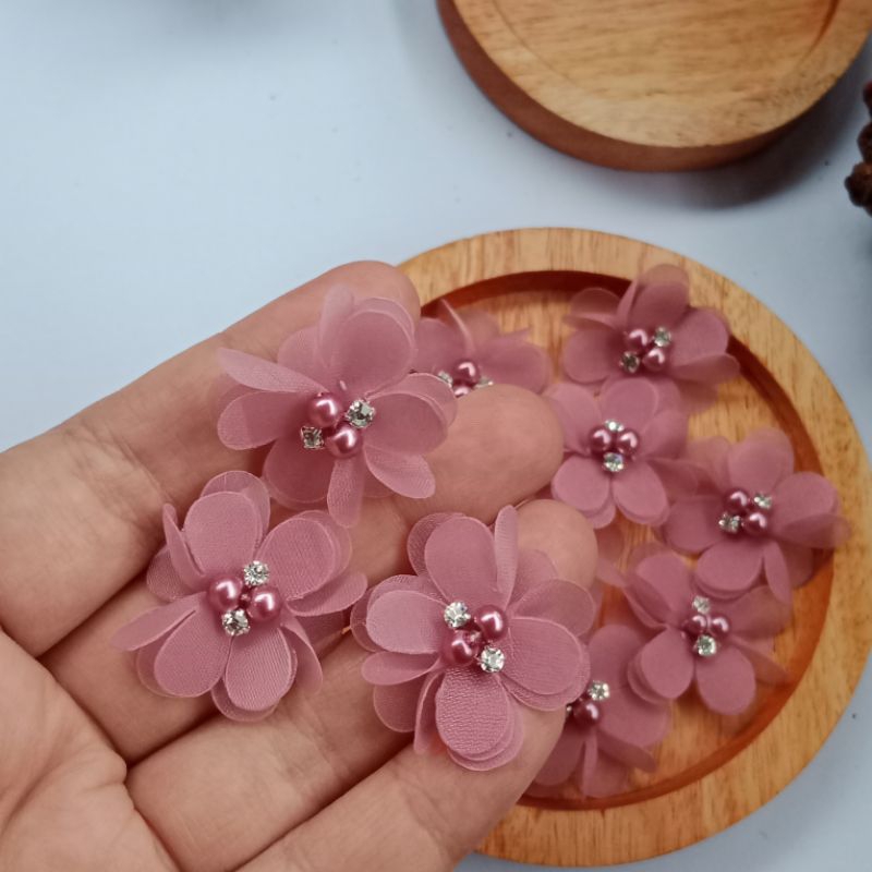 Jual BUNGA RENDA 3D BAHAN ORGANZA / HIASAN KUKU PALSU / HIASAN BANDO ...