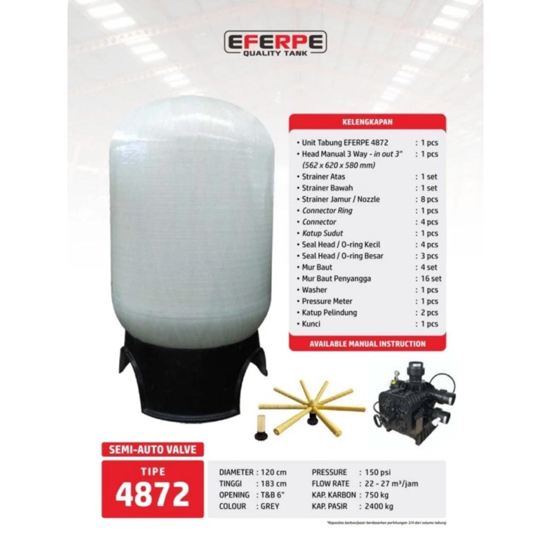 Jual Tabung EFERPE 4872 tabung filter air wtp 27m3/jam | Shopee Indonesia