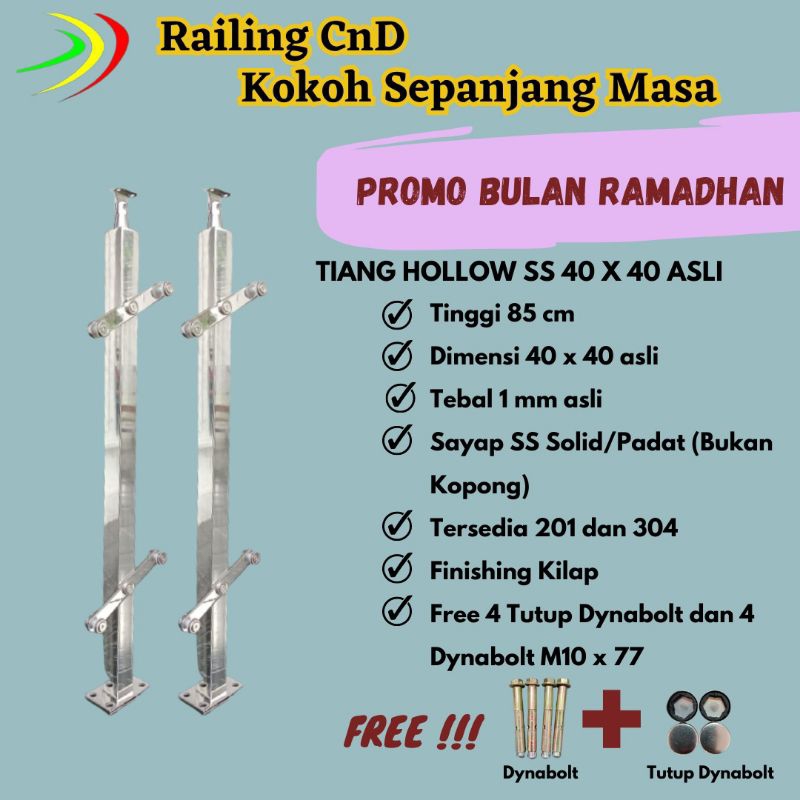 Jual Tiang railing tangga kaca minimalis / Railing kaca stainless kotak ...