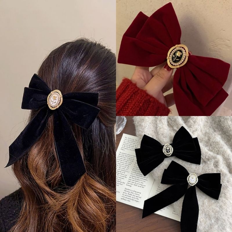 Jual Velvet Royal Korean Big Ribbon Hair Clip | Jepit Rambut Korea ...
