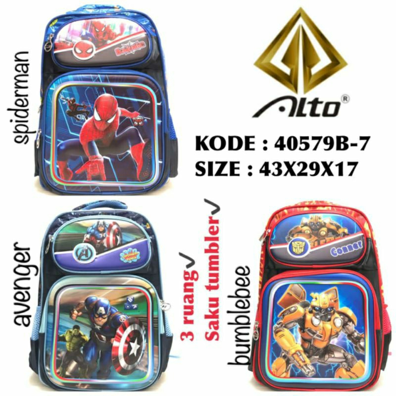 Jual TAS RANSEL SEKOLAH ANAK TK COWOK BY ALTO 40579B-7. SPIDERMAN, TRANSFOMER, & AVENGERS ...