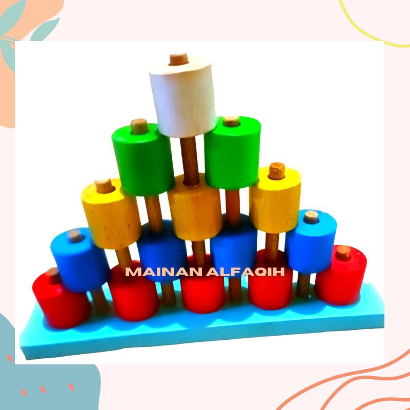 Jual Mainan Edukatif Anak Menara Silinder Kayu Warna Warni / Mainan ...