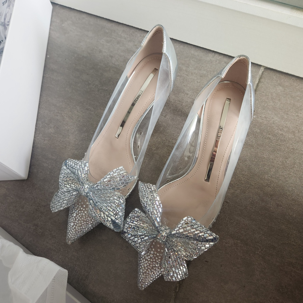 Jual STACCATO HEELS GLITTERY SILVER BLINK RIBBON WEDDING SHOES SEPATU ...