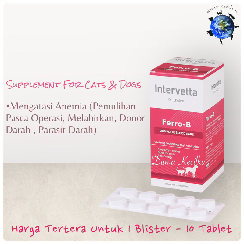 Jual Intervetta Dr. Choice Ferro B Suplemen Penambah Darah / Anemia Kucing Anjing (1 Blister 10 ...