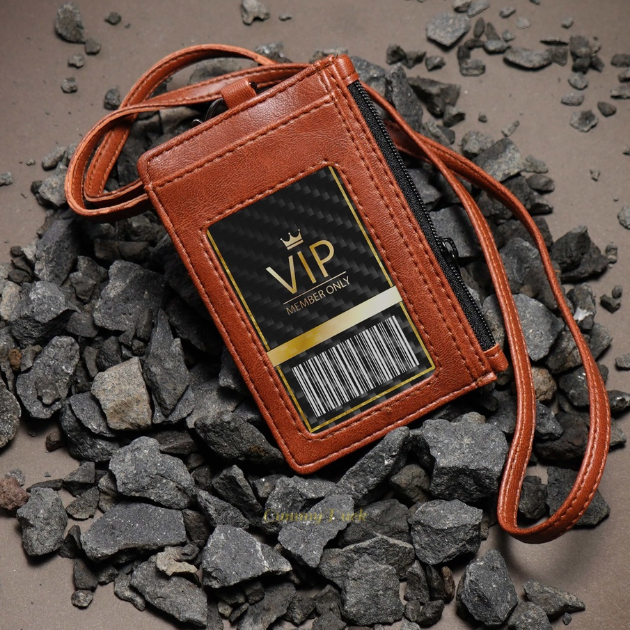 Jual Name Tag ID Card Holder Lanyard Kulit Pria Wanita Id Card Holder ...