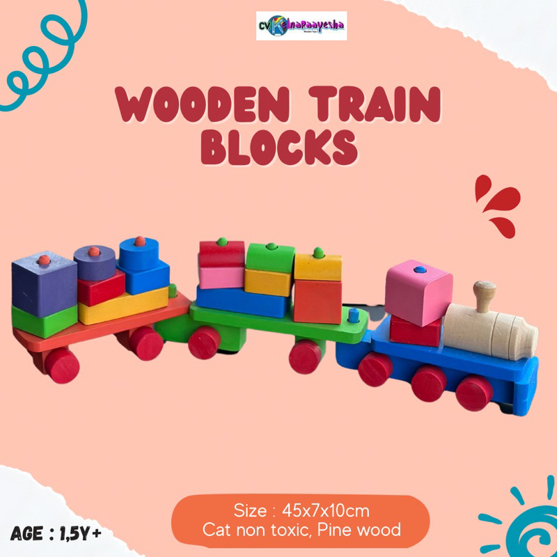 Jual Wooden Train Blocks / mainan edukasi kayu kereta geometri | Shopee ...