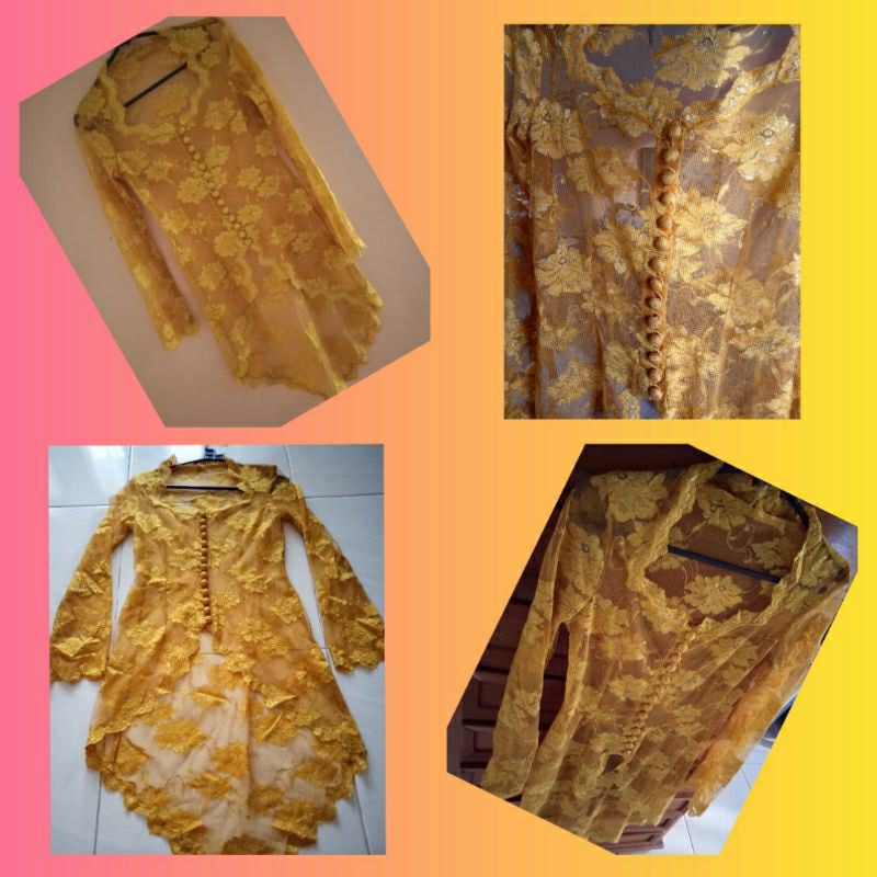 Jual Preloved Broklat Kebaya Set Korset Warna Kunyit Cantik Mewah