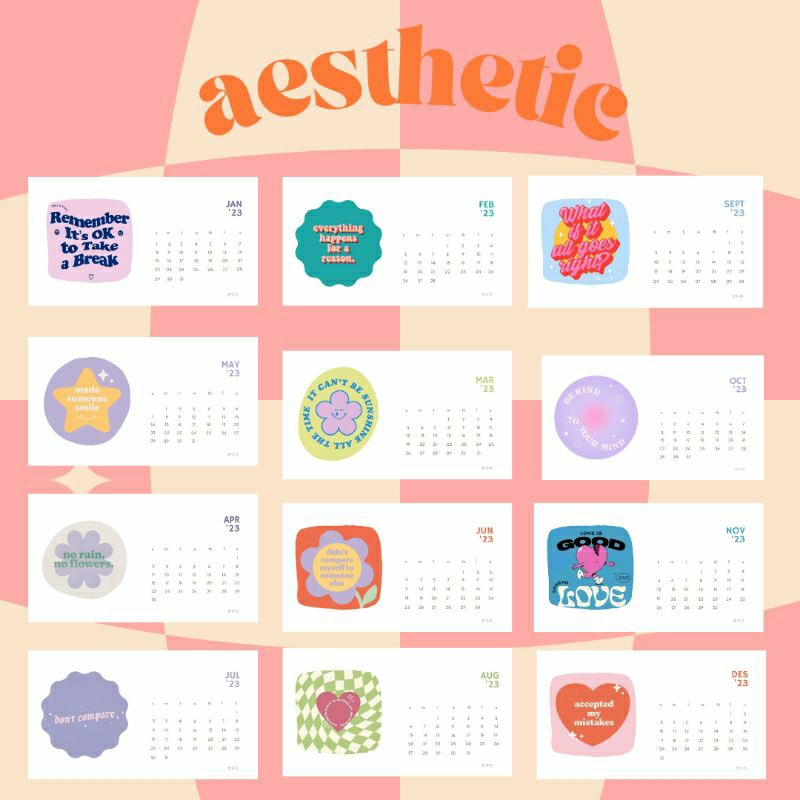 Jual [MOONDARY] 2023 Kalender Calendar Aesthetic 12 Bulan Gambar ...