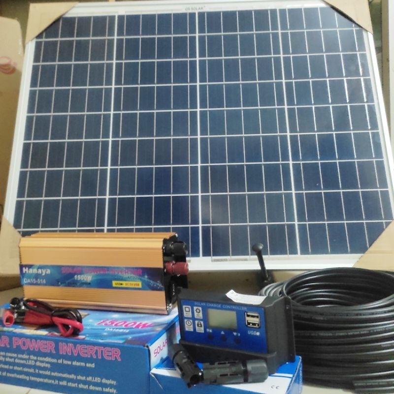Jual SOLAR PANEL 50 WP SATU SET INVENTER CONTROLER KABEL | Shopee Indonesia
