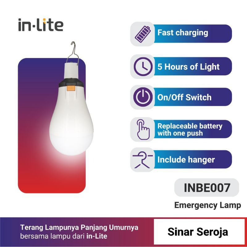 Jual Bohlam IN LITE / Lampu INLITE LED Bulb Emergency + Batrai 13 Watt 15 Watt 18 Watt / Lampu ...