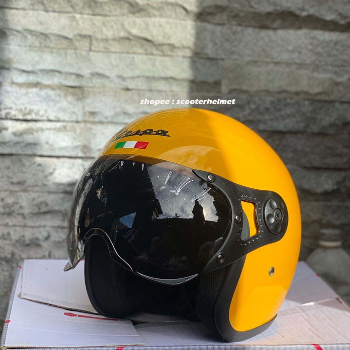Jual helm vespa kuning jeruk bendera italy murah | Shopee Indonesia