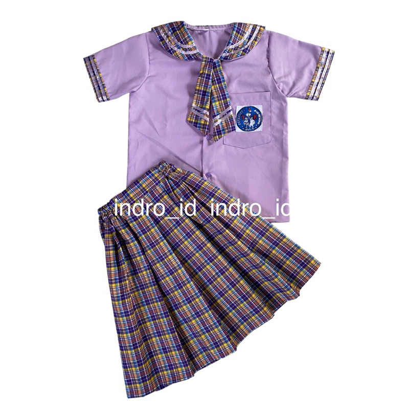 Jual SERAGAM TK PAUD UNGU KOTAK KOTAK DASI 2 PENDEK | Shopee Indonesia