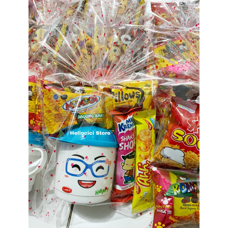 Jual PARCEL KEMASAN GELAS TRIXY TOPI MURAH + BINGKISAN SNACK ULTAH ...