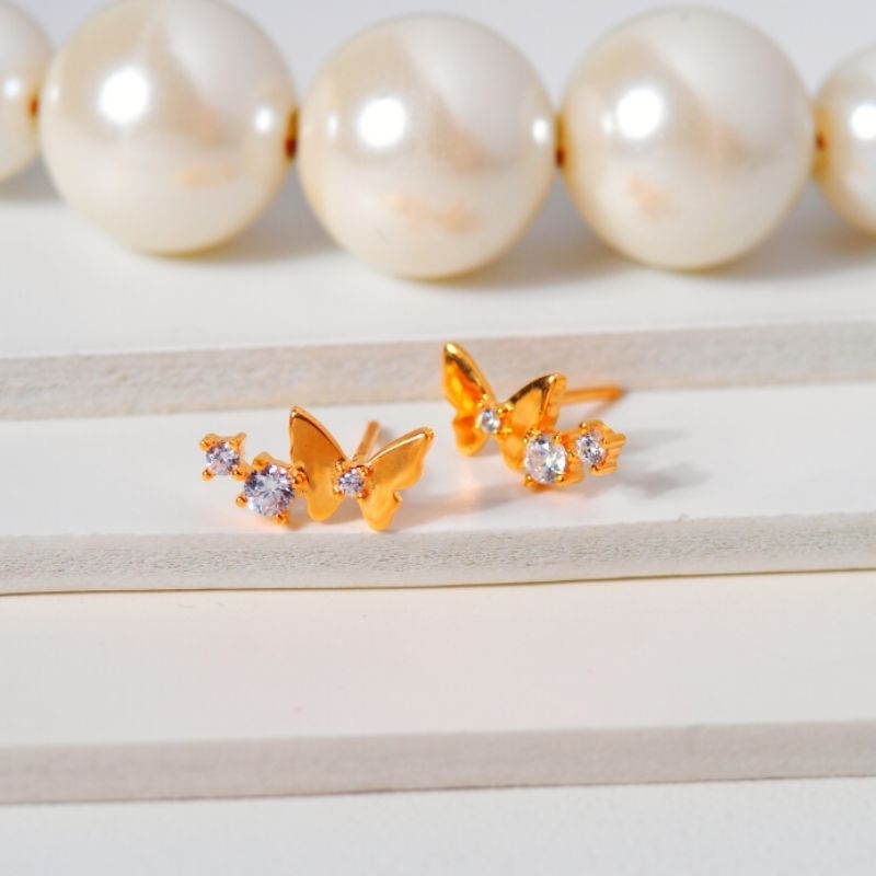 Jual Giwang Emas Tusuk Kupu 2 Mata Solitaire Samping ( TU )- Toko Emas ...