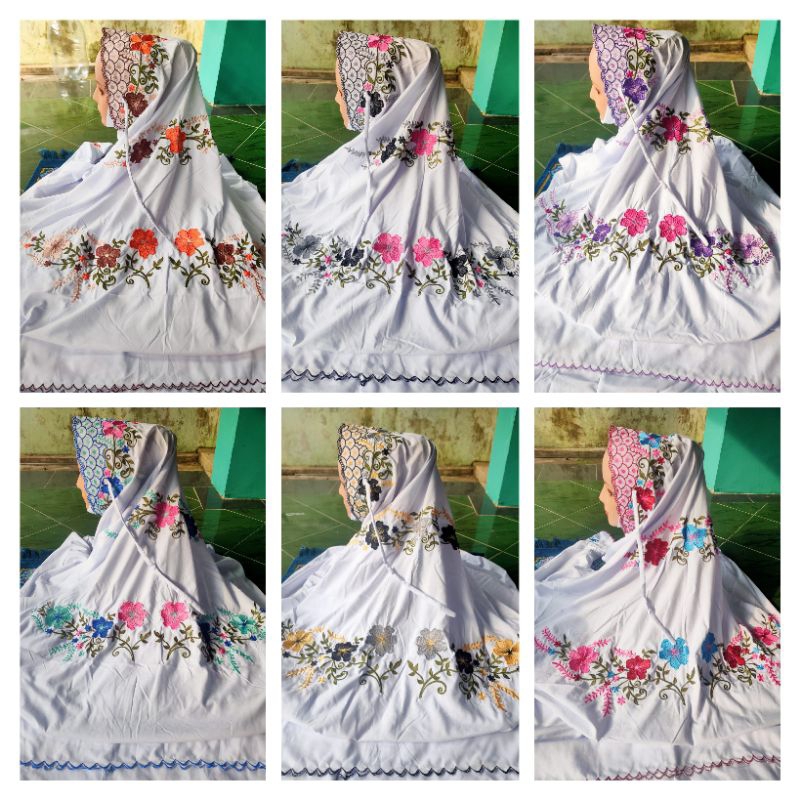 Jual MUKENA TERUSAN PUTIH BORDIR ASLI RAYA BAHAN KATUN ADEM MOTIF RAYA ...