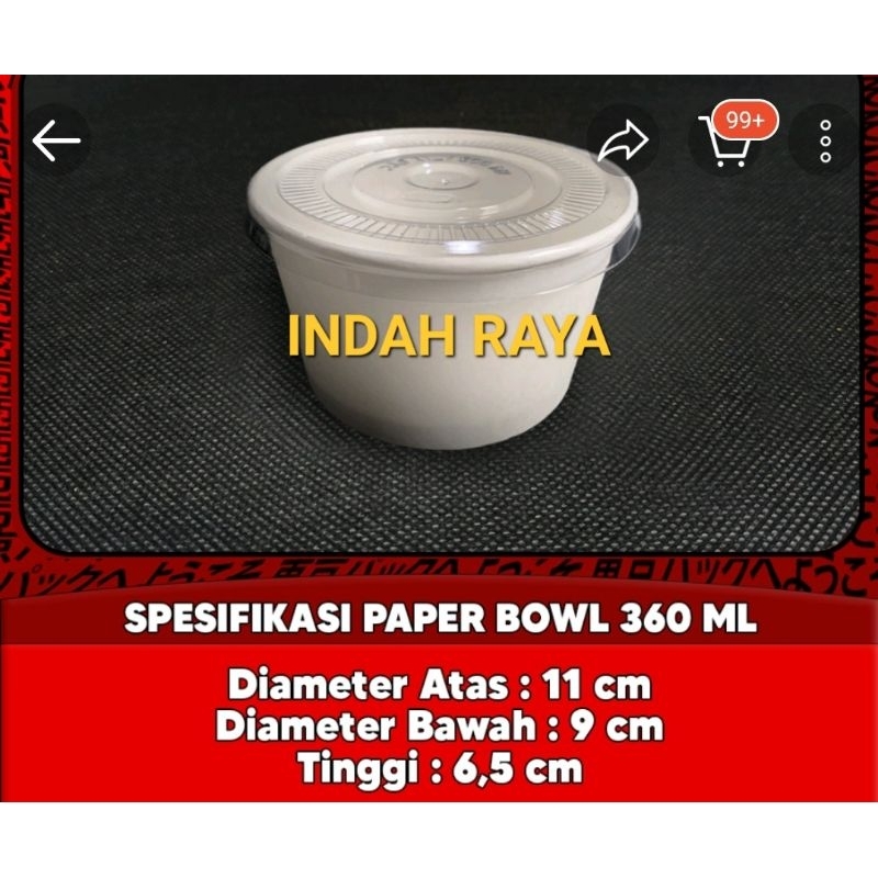 Jual PAPER BOWL + TUTUP 12OZ (360ml) isi 50set / PAPER RICE BOWL ...