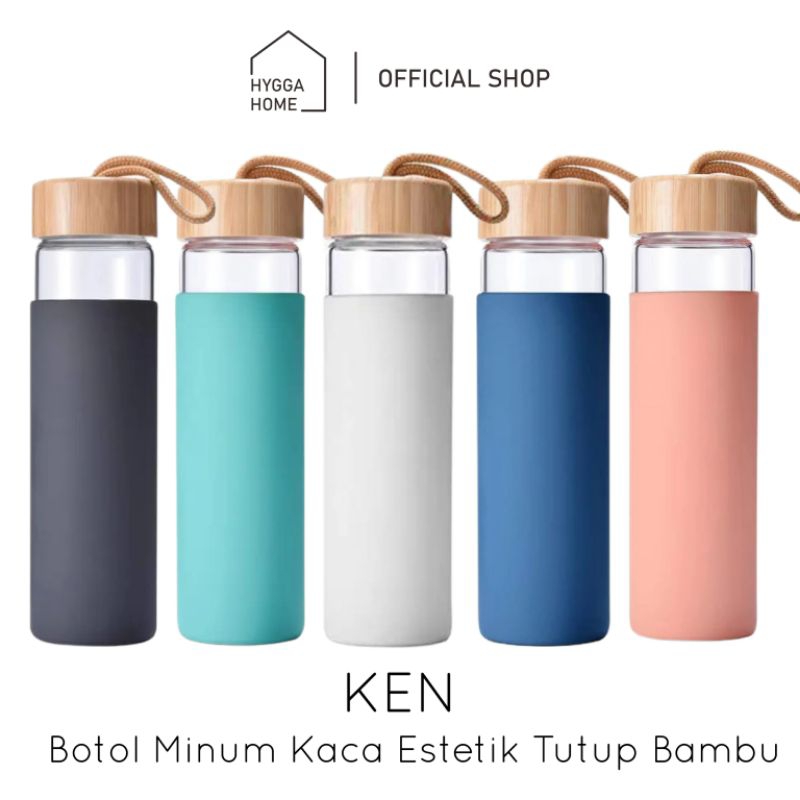 Jual Hygga Home KEN Botol Minum Kaca Estetik Tutup Bambu Silikon/Glass ...