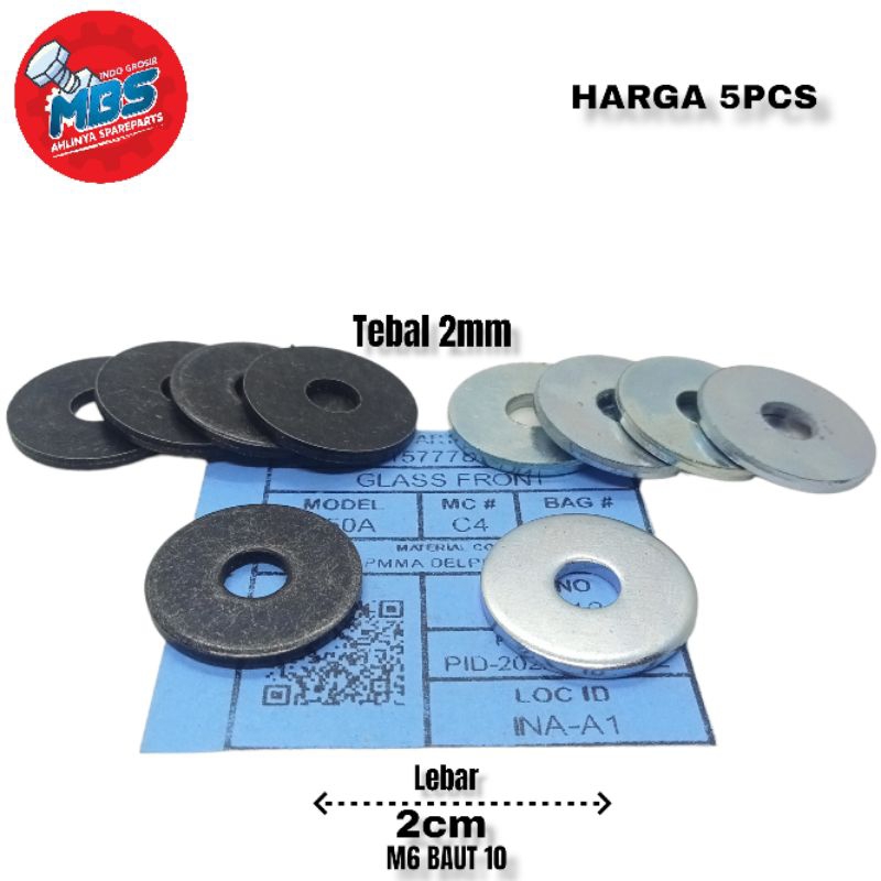 Jual 5pcs RING PLAT M6 BAUT 10 LEBAR 2CM TEBAL 2MM ORIGINAL HITAM PUTIH ...