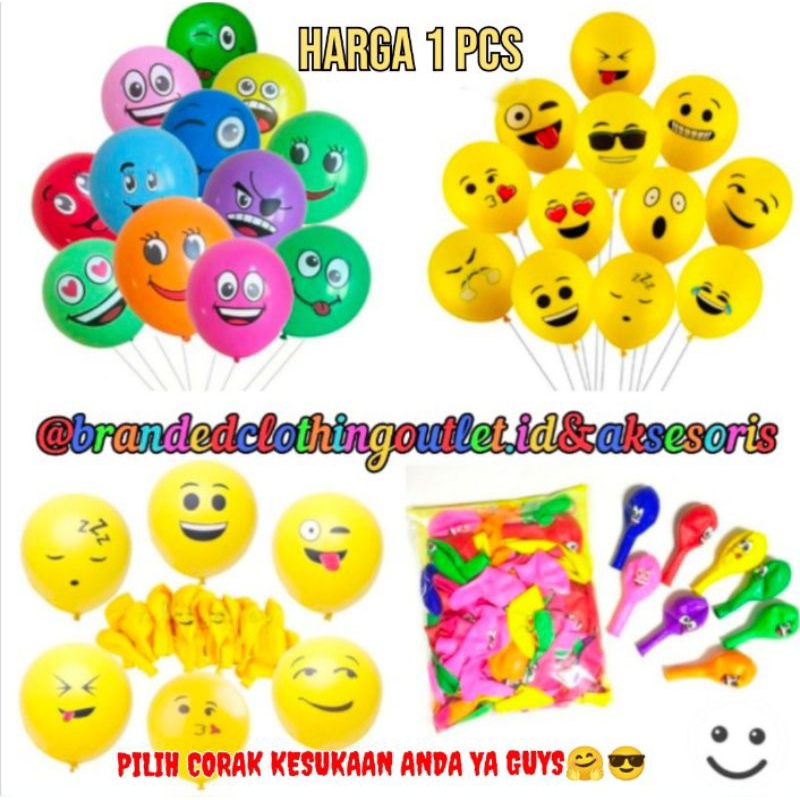Jual (PART 1) BALON EMOJI LUCU 12 INCH / BALON LATEX MOTIF EMOJI WARNA ...