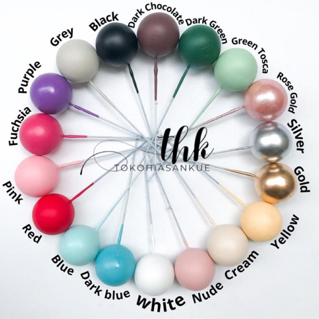 Jual Hiasan Kue Bola Tusuk Gold Emas Silver Kuning Biru Pink Putih ...