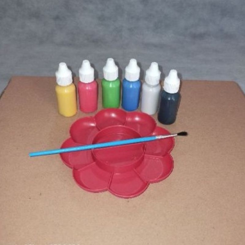 Jual 1 set cat lukis akrilik 6 warna+1kuas+palet/cat lukis/cat murai ...