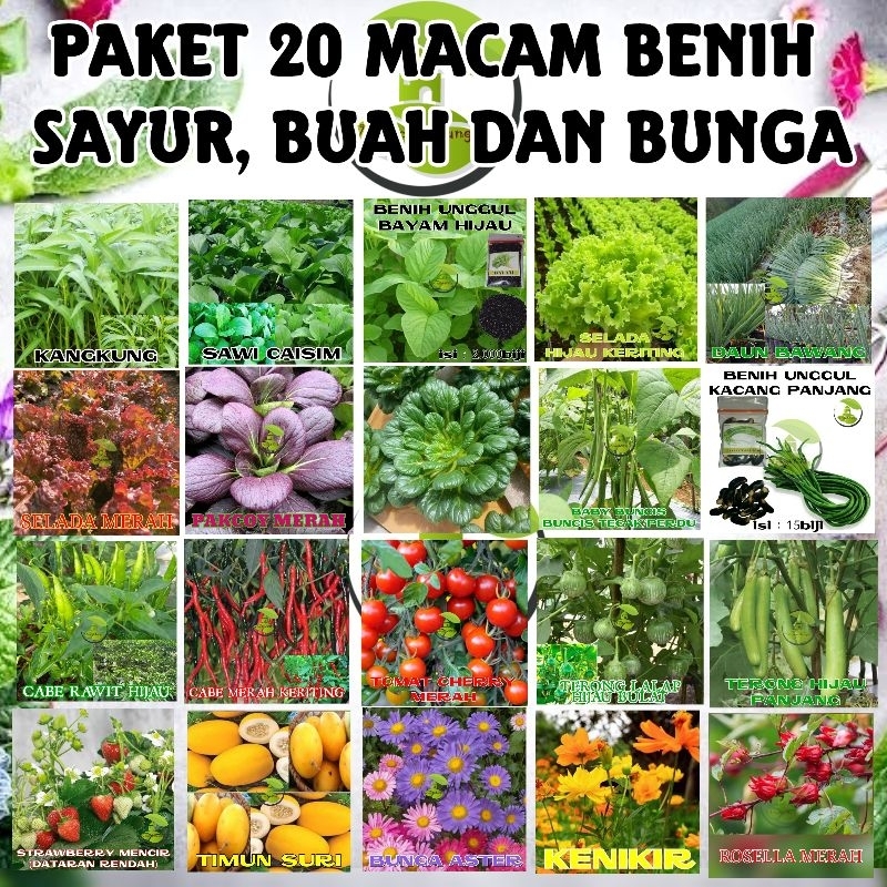 Jual Paket Benih sayuran buah bunga 20 macam | Shopee Indonesia