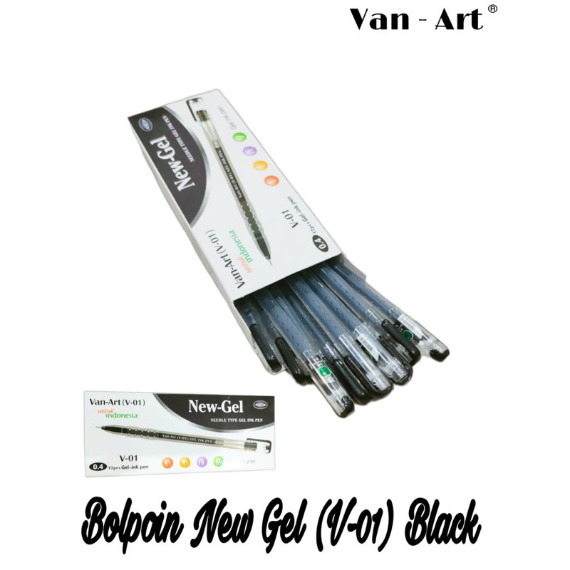 Jual (1 Pack) Bolpoin New Gel Van-Art V-01 HITAM (1pack 12pc), gel pen ...