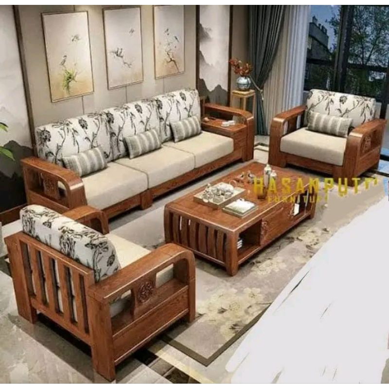 Jual Kursi tamu kayu jati modern terbaru set sofa tamu minimalis ...