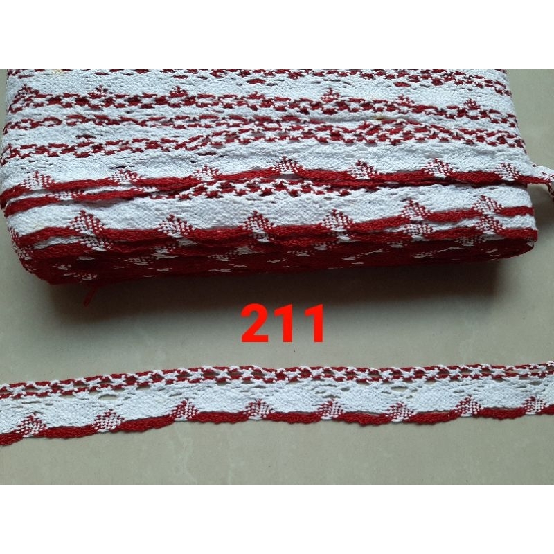 Jual [211] RENDA CORAK MERAH PUTIH LEBAR 4CM HARGA PER YARD (90CM ...