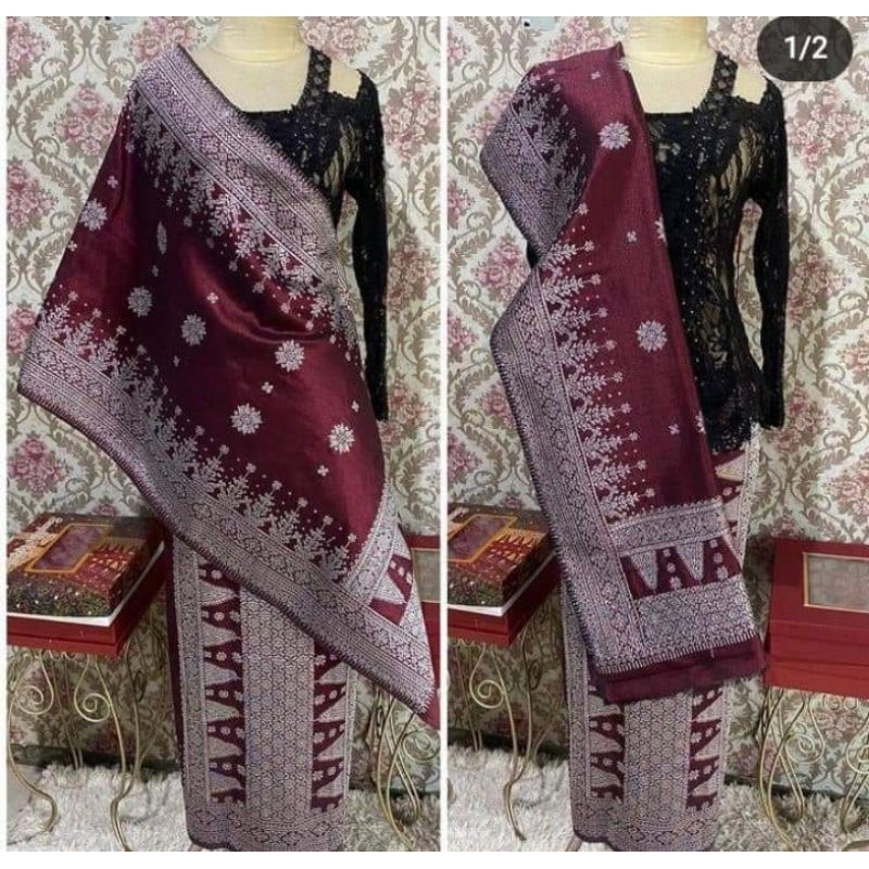 Jual songket cantik manis kulit manggis silver / songket palembang asli ...