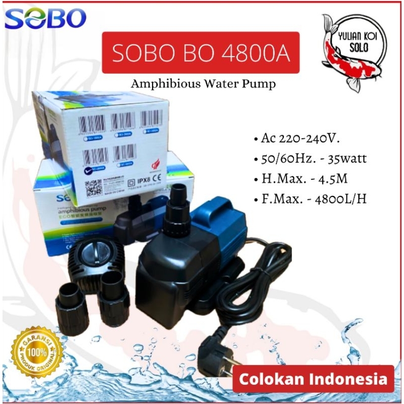 Jual Sobo BO 4800 A Colokan Indonesia Pompa Kolam Amfibi Low Watt | Shopee Indonesia